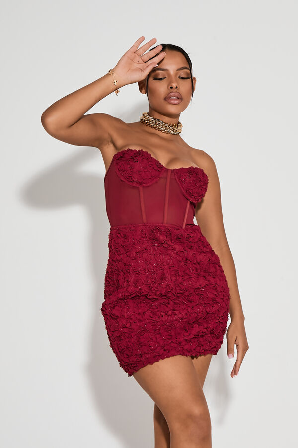 Emory Wine Strapless Textured Mini Dress
